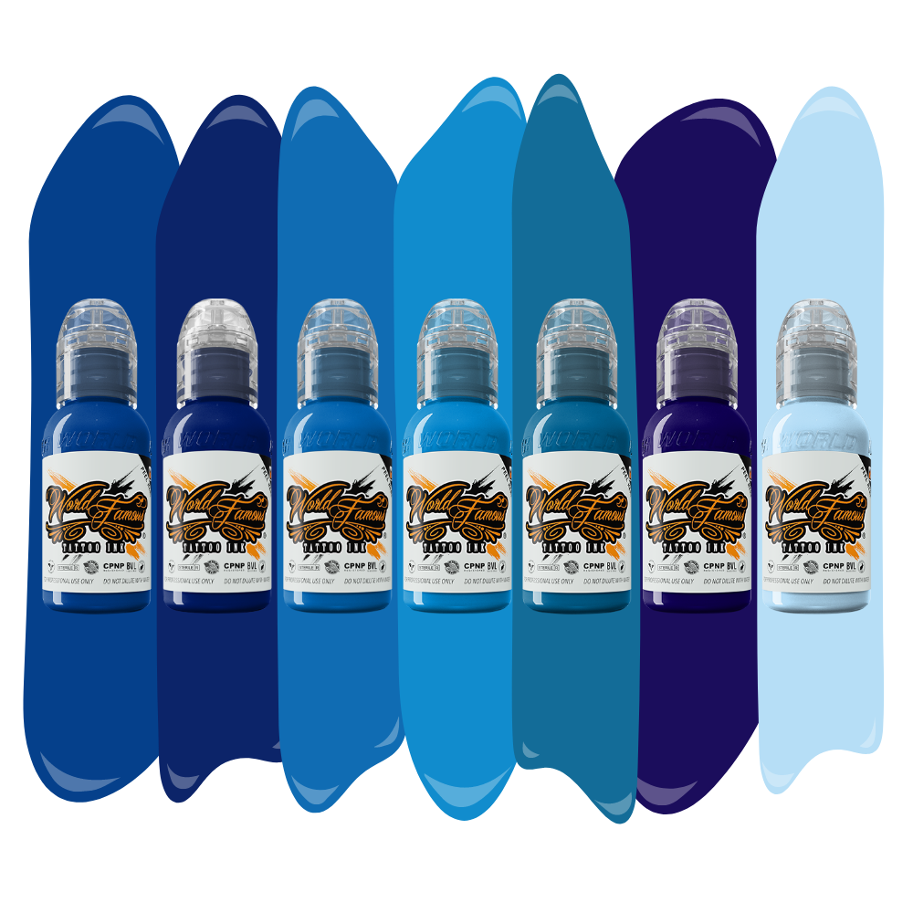 World Famous Blue Ink Set of 7 Bottles – Ultimate Tattoo Supply